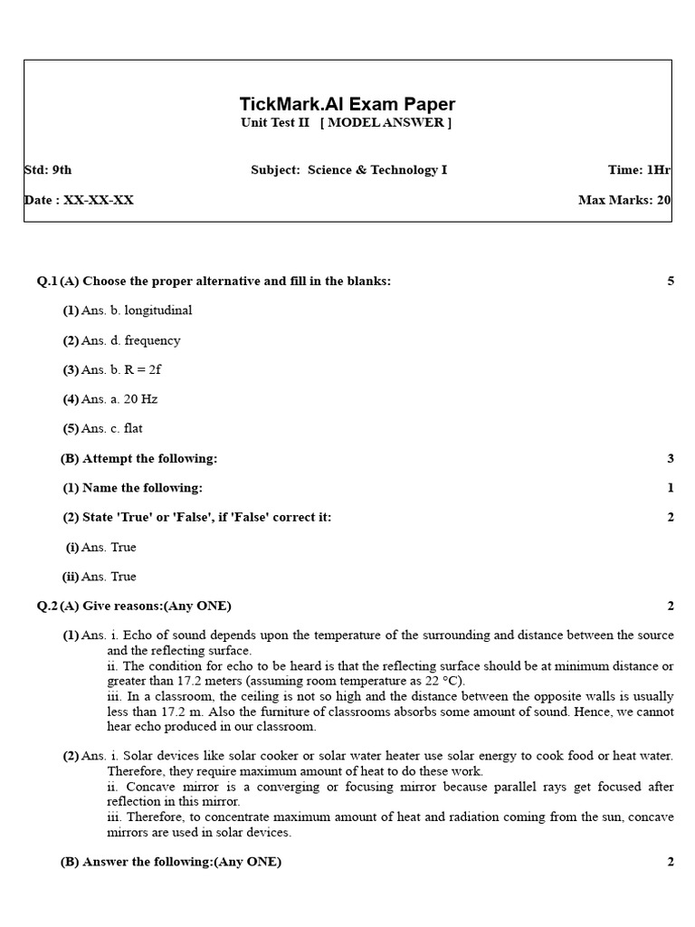 02 Science 1 Unit Test 2 Answer Paper | PDF