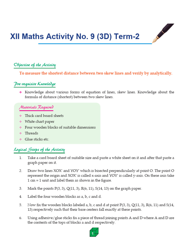 XII MATHS ACTIVITY-9 (Three Dimensional Geometry) | PDF | Cartesian ...