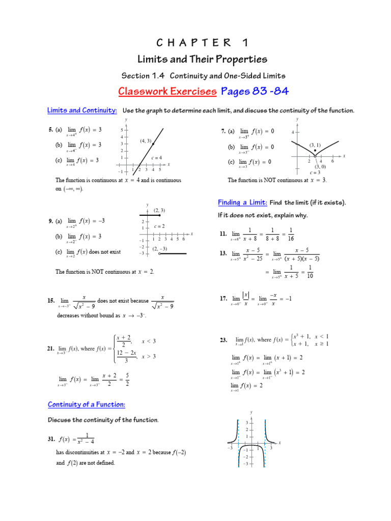 Limits and Continuity Exercises | PDF