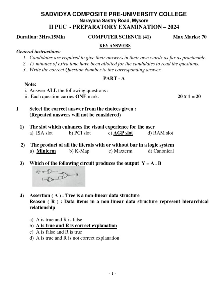 II PU Prepratory 2023-24 Final - Key Answers | PDF | Constructor (Object Oriented Programming ...