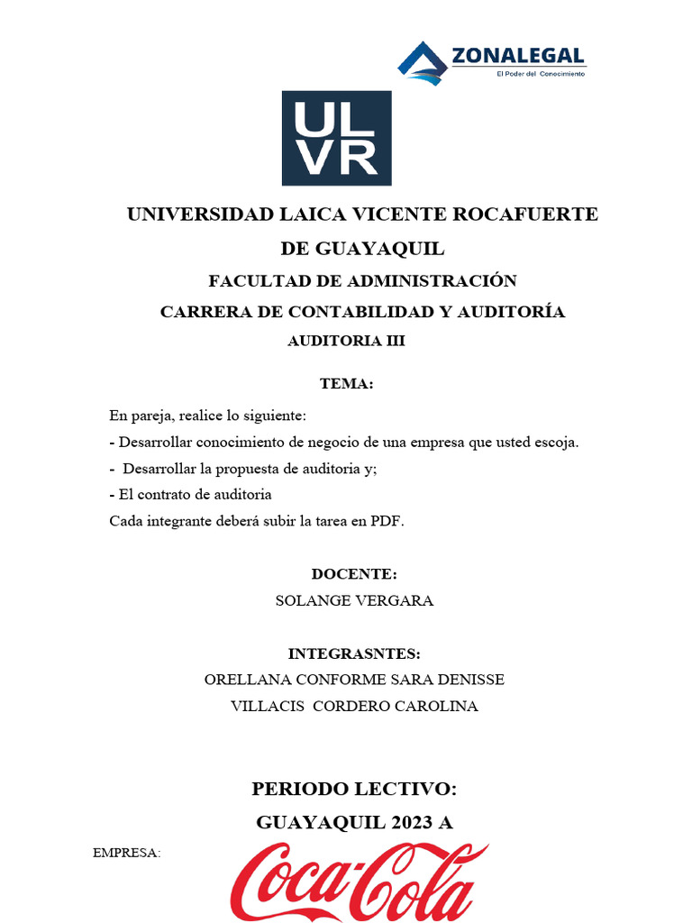 Tarea de Auditoría Iii-Coca Cola Company | PDF | Contralor | Auditoría