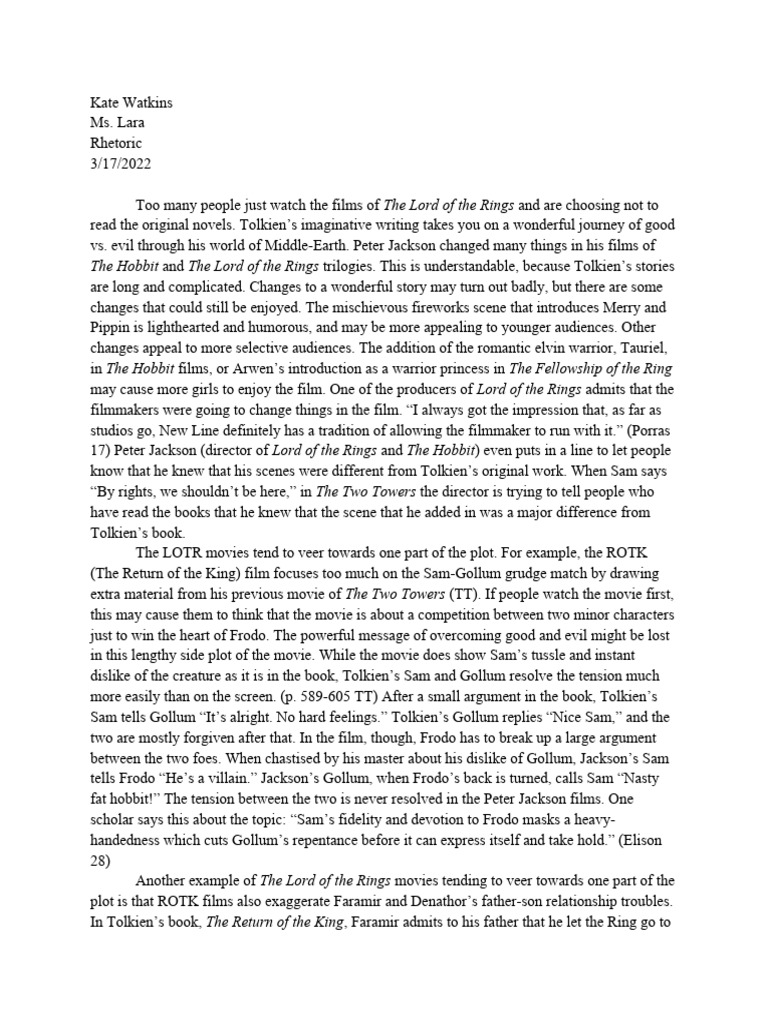 Rough Draft For Rhetoric Paper | PDF | The Lord Of The Rings | Hobbit