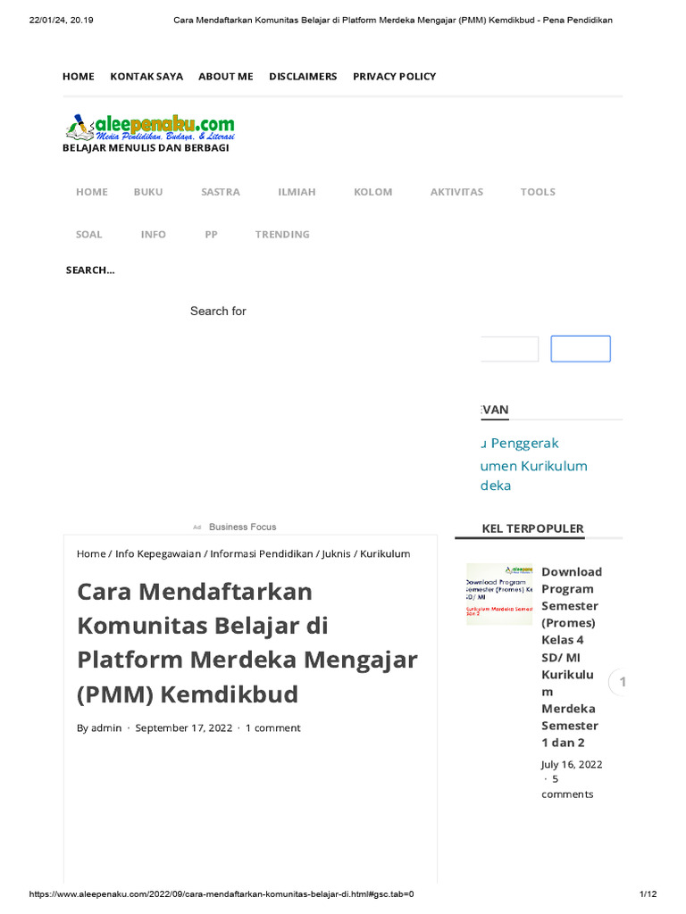Cara Mendaftarkan Komunitas Belajar Di Platform Merdeka Mengajar (PMM) Kemdikbud - Pena ...