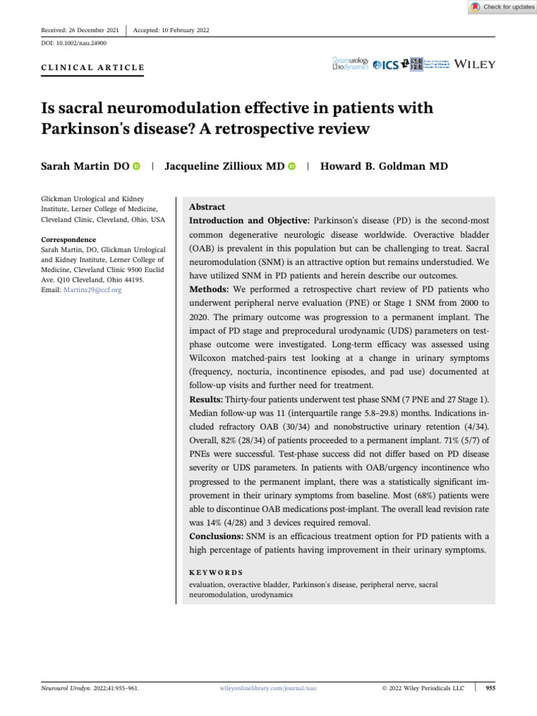 Neurourology and Urodynamics - 2022 - Martin - Is Sacral Neuromodulation Effective in Patients ...