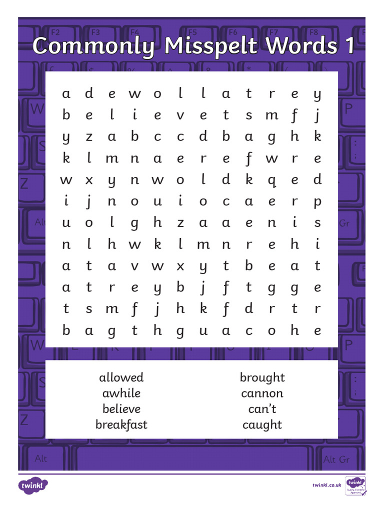 Au t2 e 5132 Commonly Misspelt Words Word Search | PDF | Foreign ...