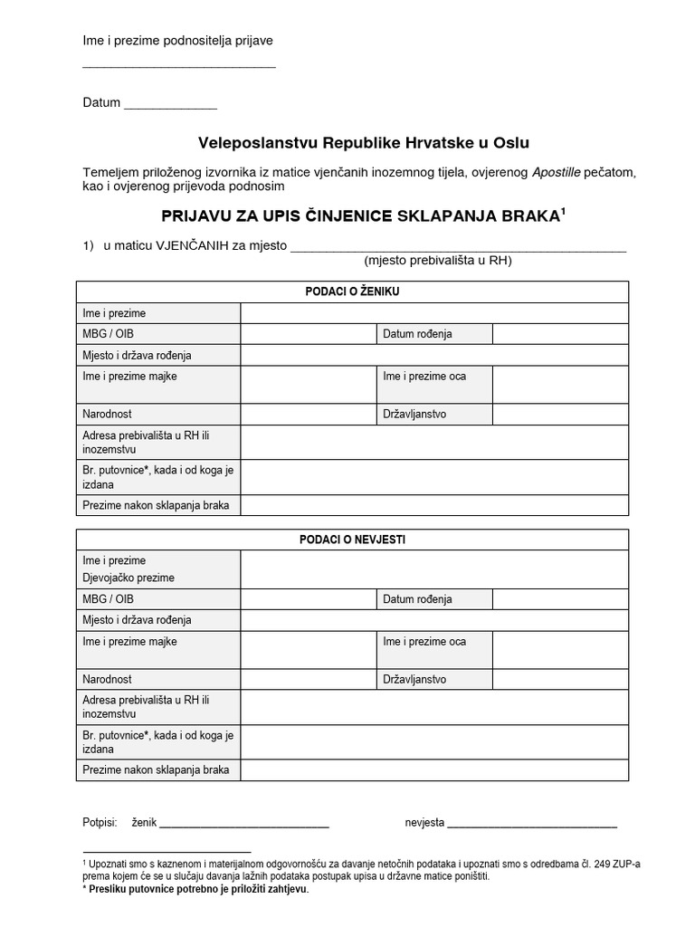 220104-Obrazac Za Upis Činjenice Sklapanja Braka | PDF