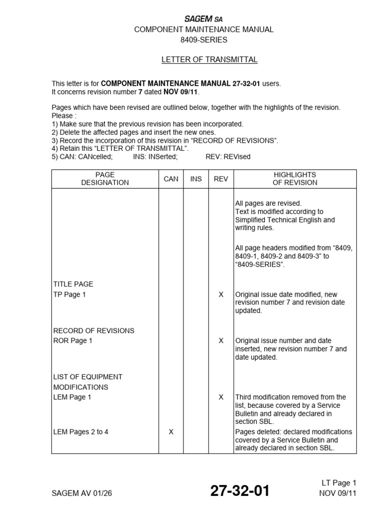 Component Maintenance Manual 8409-SERIES Letter of Transmittal | PDF | Electrical Connector ...