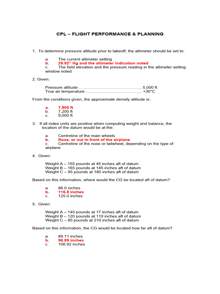 CPL - Flight Performance and Planning | PDF | Takeoff | Altitude