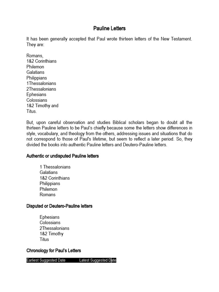 Chronological Order of Paul's Letters | PDF