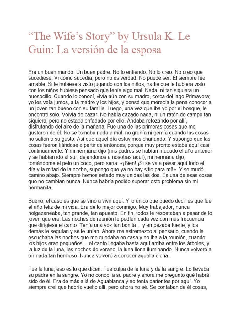 The Wife's Story Spanish | PDF