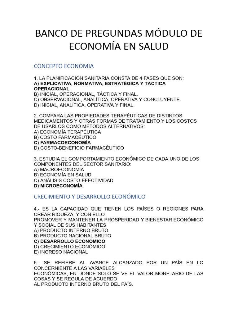 Banco de Preguntas Economia de La Salud | PDF | Economía de la Salud | Producto Interno Bruto