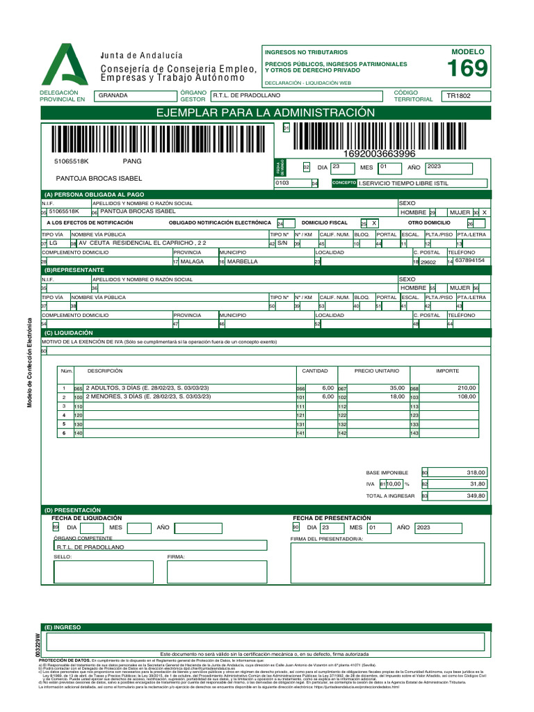 Modelo 169 Residencia de Tiempo Libre | PDF | Impuestos | Gobernancia