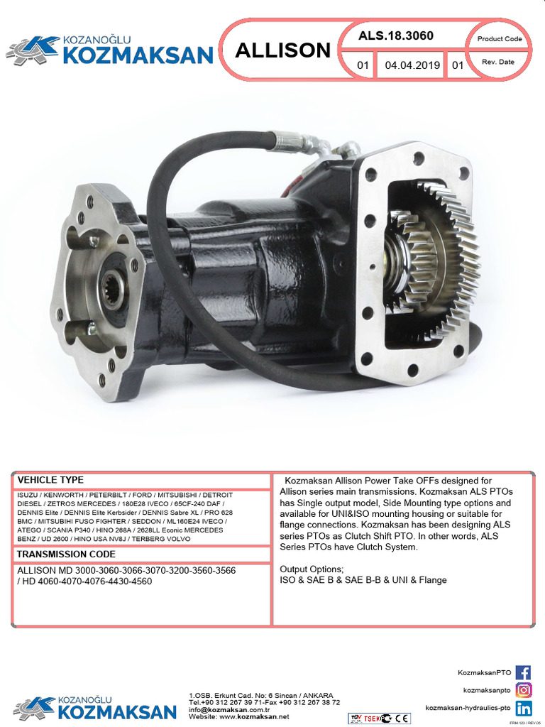Allison PTO Output Flange Options | PDF | Manual Transmission | Motor ...