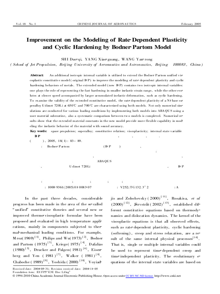 Improvement On The Modeling of Rate Dependent Plastici - 2005 - Chinese Journal | PDF | Chemical ...