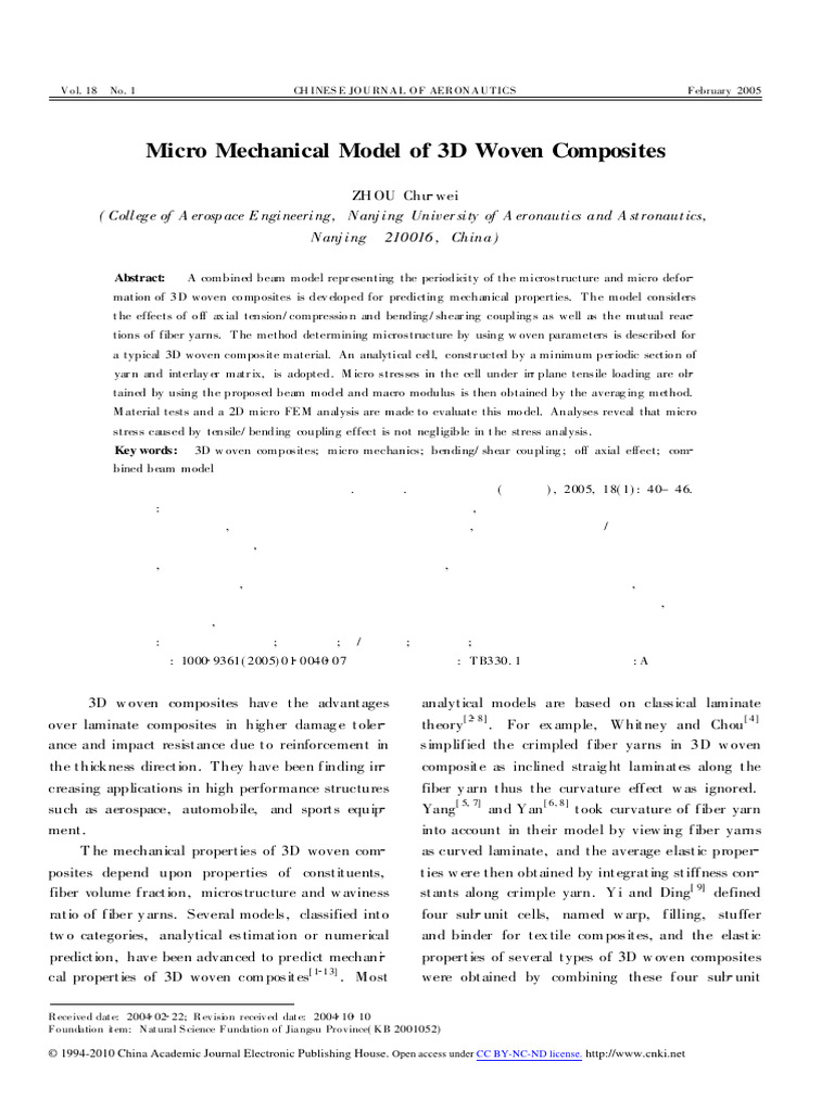 Micro Mechanical Model of 3D Woven Composi - 2005 - Chinese Journal of ...
