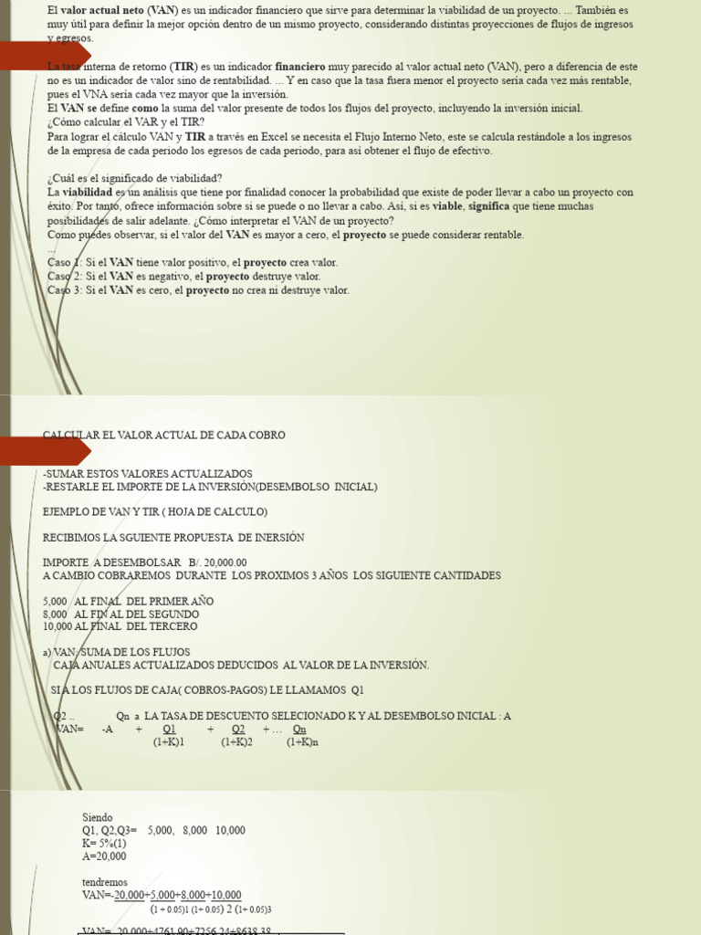 FORMULAS Van Tir Final | PDF | Valor presente neto | Economias