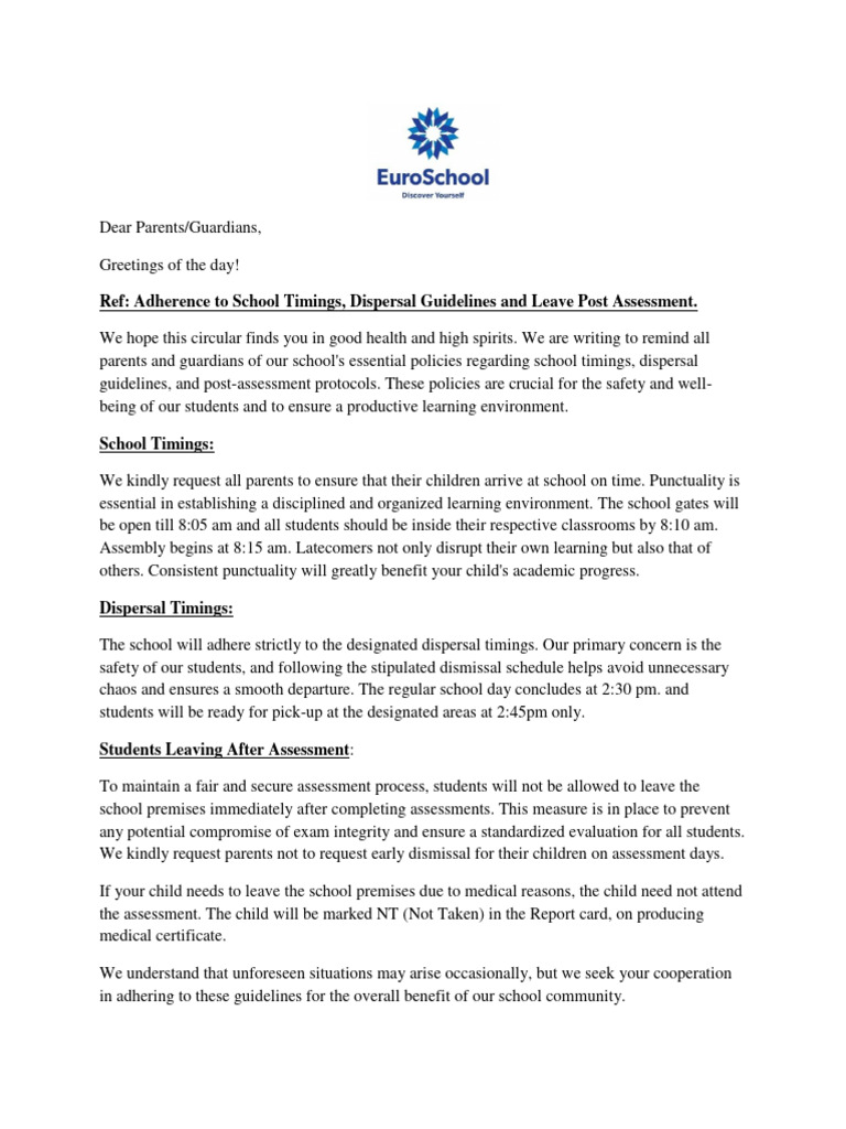 School Timing Circular | PDF