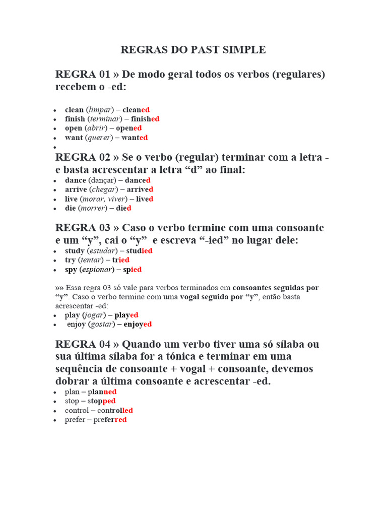 Regras Do Past Simple | PDF