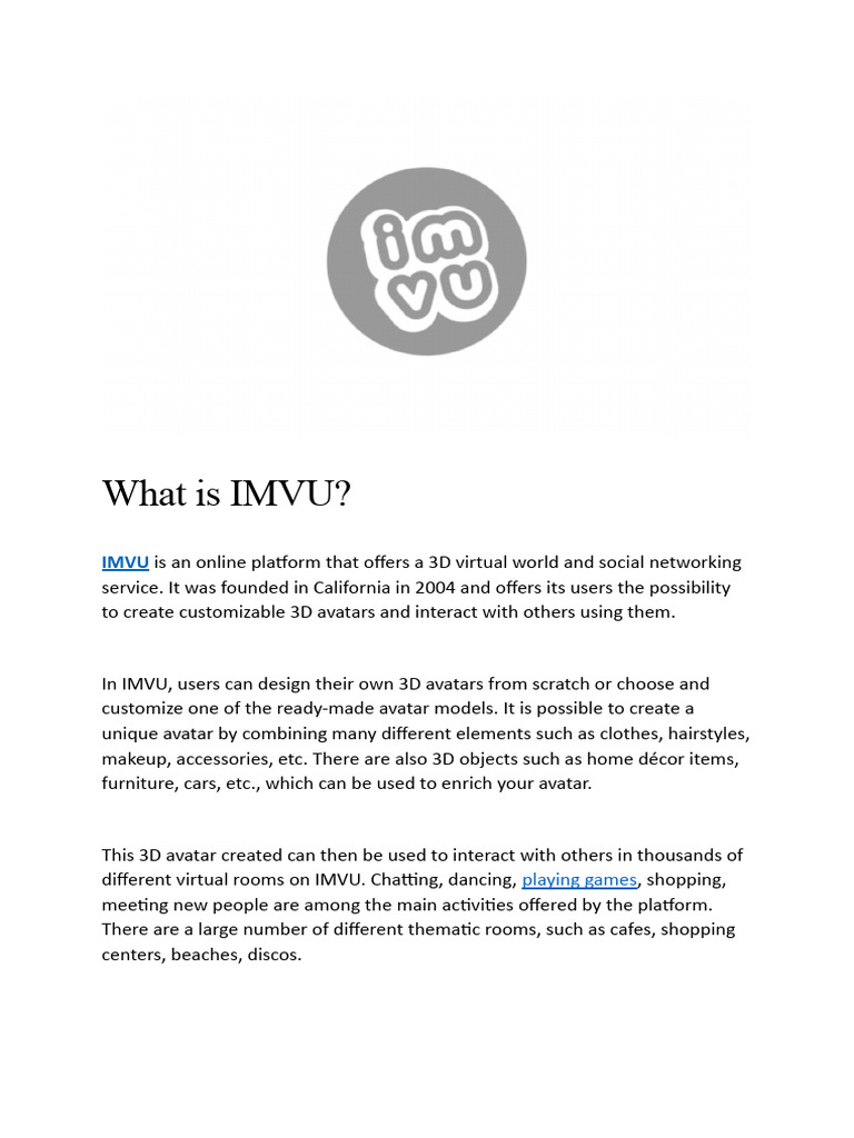 What Is IMVU | PDF | Virtual World | 3 D Computer Graphics