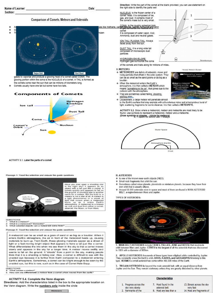 Comets Asteroids Meteors Act | PDF | Comet | Meteoroid