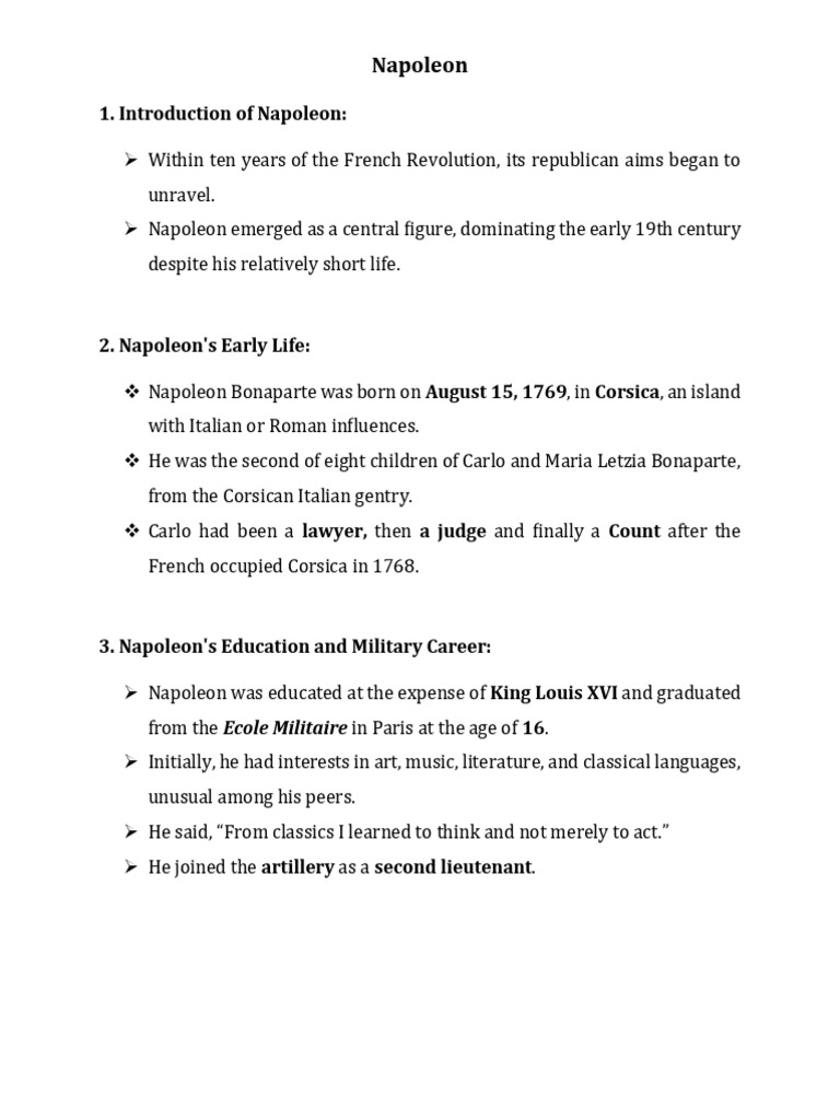 Gr11 Napoleon 1 - Early Life - Military Beginnings - Rise To Power PDF ...