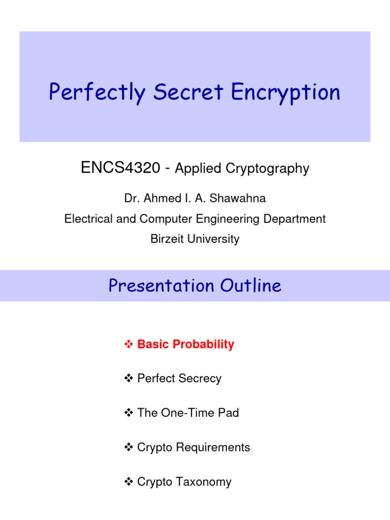 02 Perfectly Secret Encryption | PDF | Cryptography | Key (Cryptography)