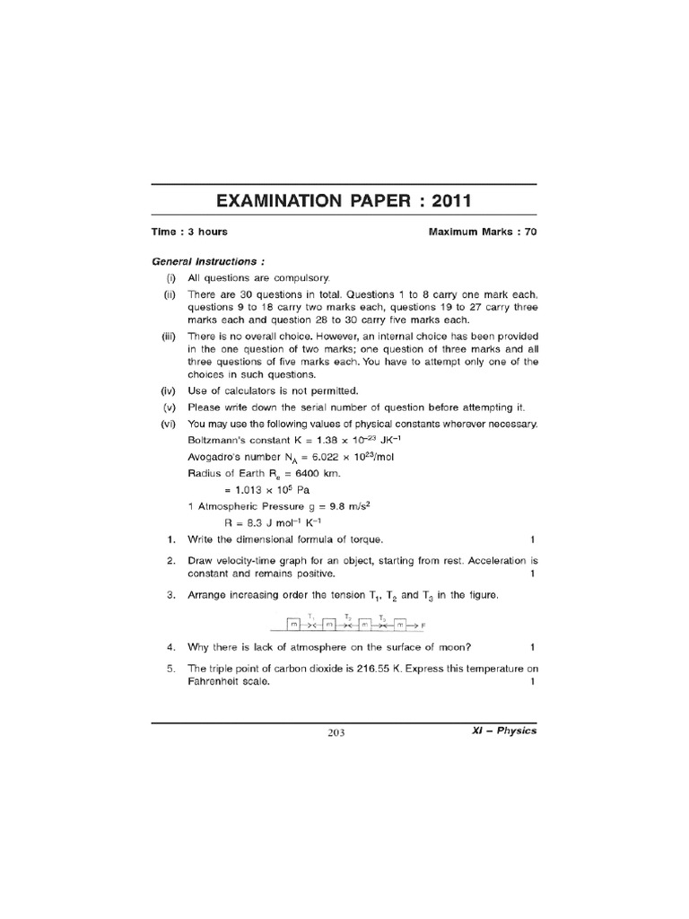 2011 Physics Question Paper | PDF