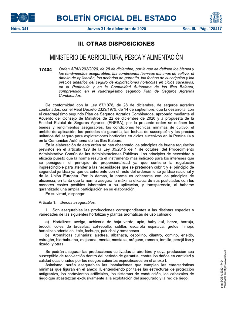 Boe A 2020 17404 | PDF | Seguro | Riego