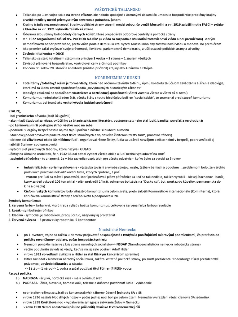 Diktatúry 20. Storočia DEJ | PDF