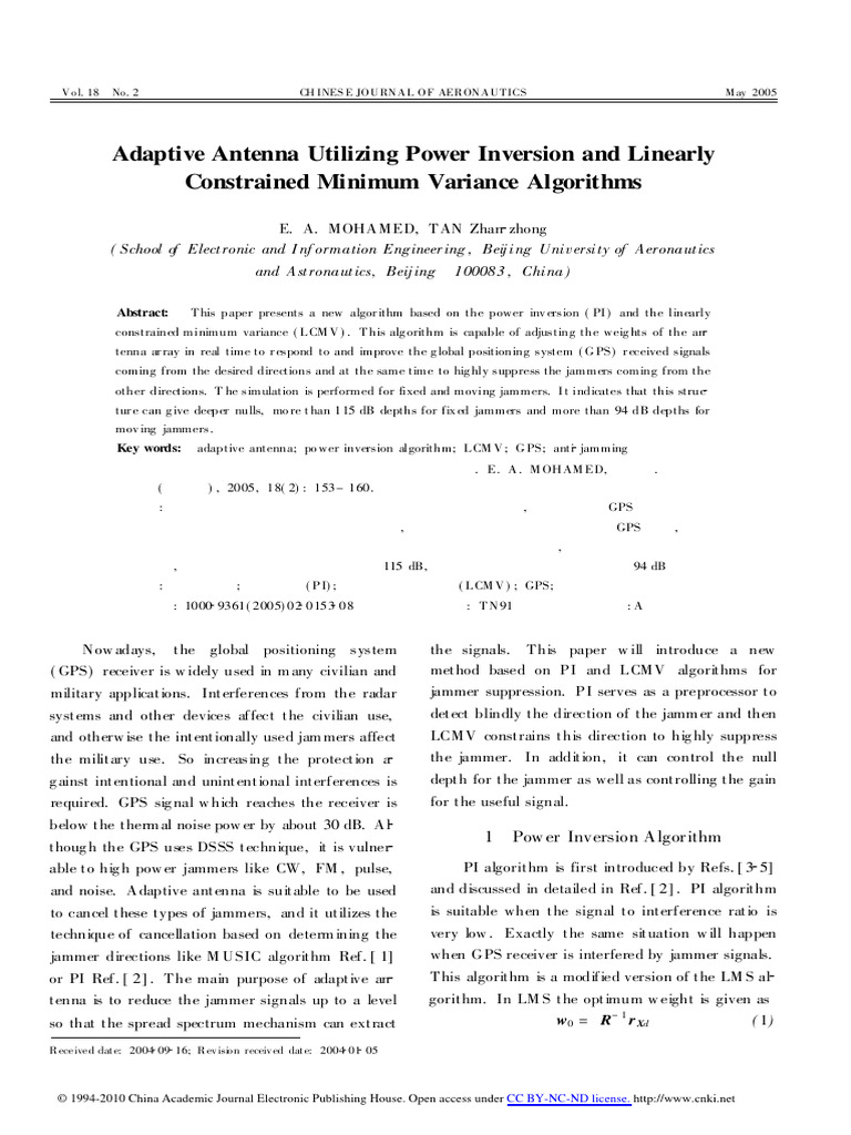 Adaptive Antenna Utilizing Power Inversion and Linearl - 2005 - Chinese Journal | PDF ...