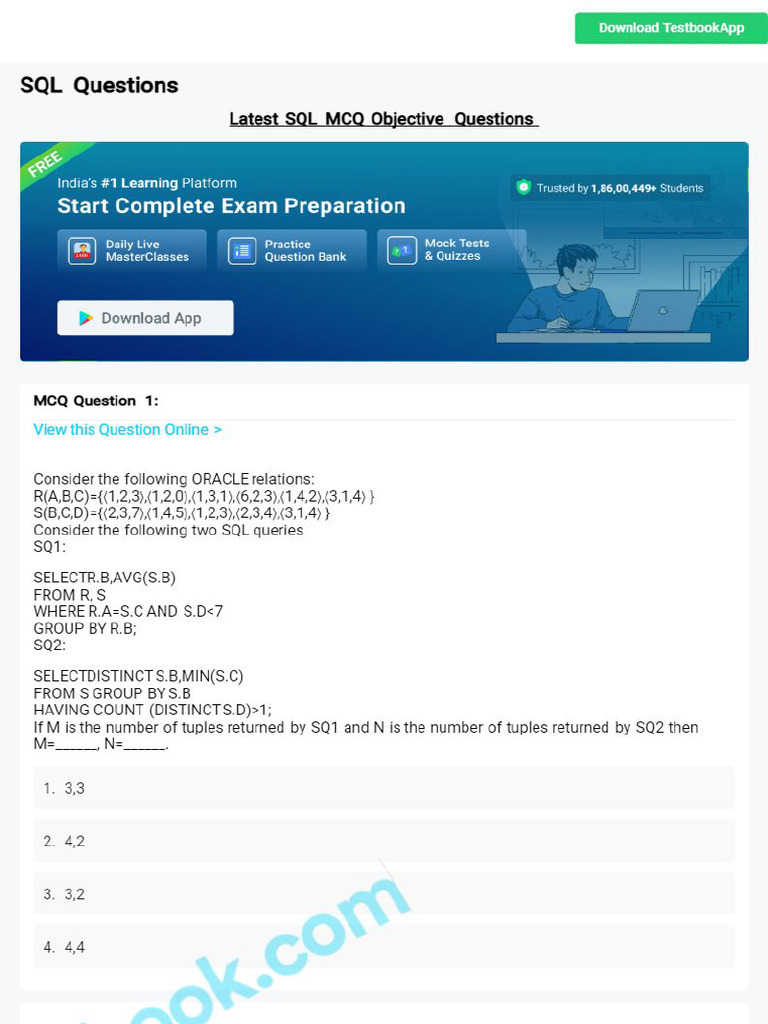 MCQ On SQL 5eea6a093914 | PDF