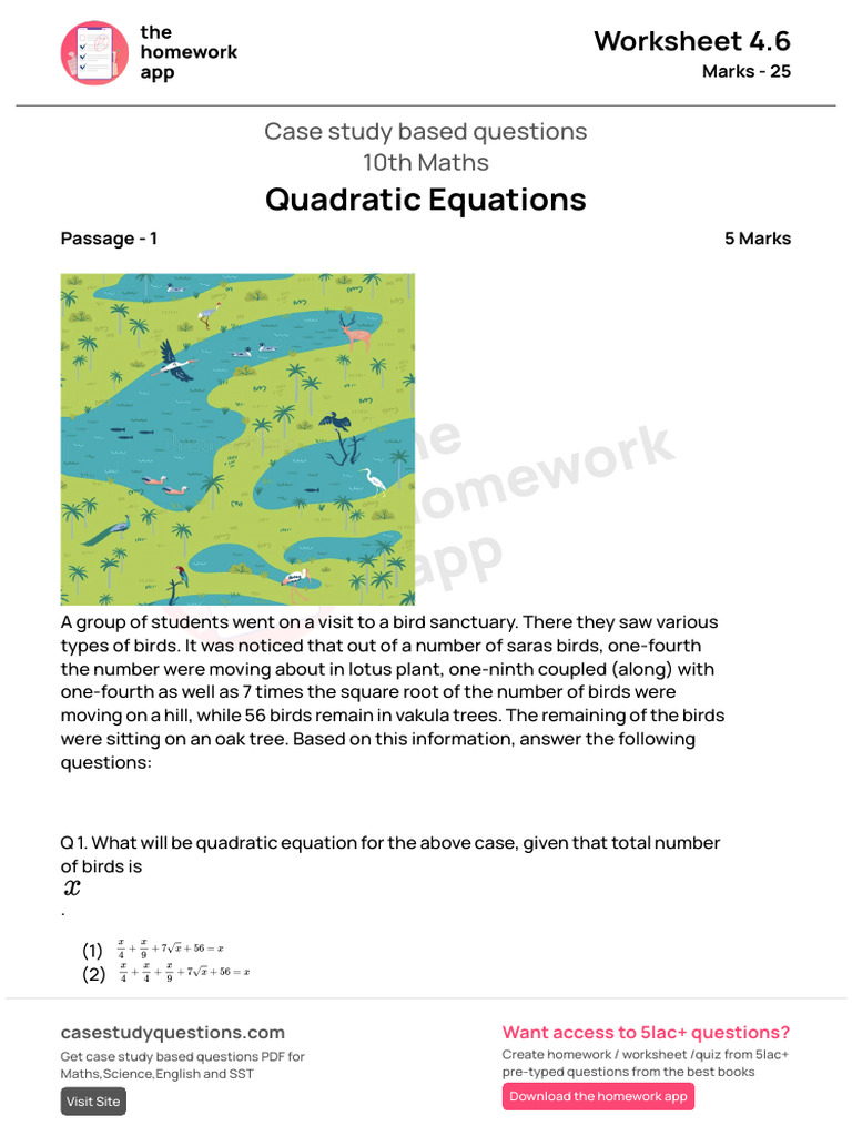 (Worksheet 4.6) - (Quadratic Equations) | PDF | Worksheet | Mathematics