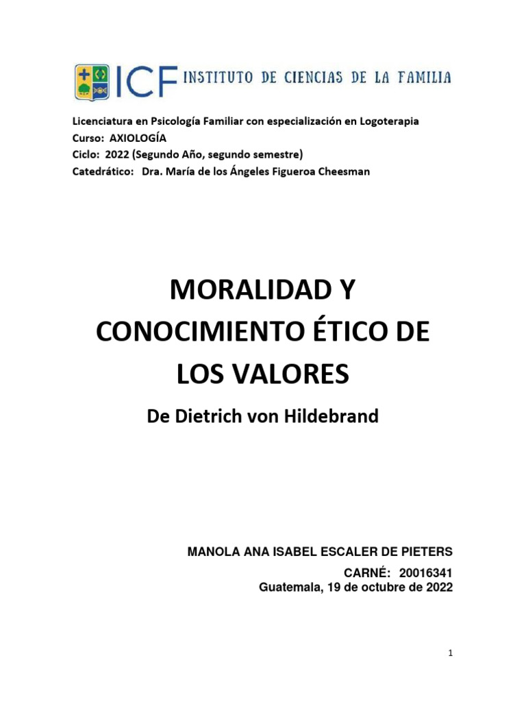 Moralidad y Conocimiento Ético de Los Valores | PDF | Moralidad | Conocimiento