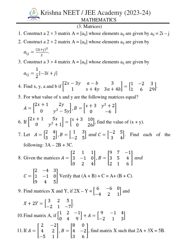 Matrices | Download Free PDF | Matrix (Mathematics) | Mathematical Objects