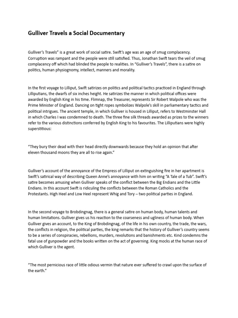 Social Satire in Gullivers | PDF | Gulliver's Travels | Jonathan Swift