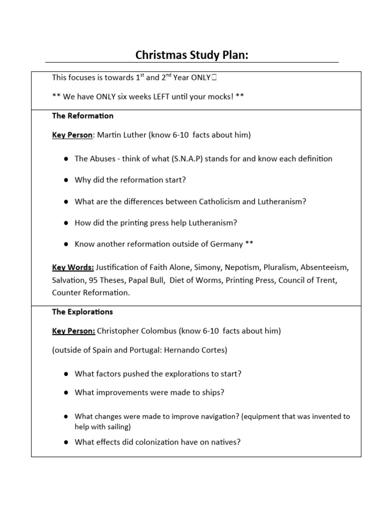 Christmas Study Plan - New Course | PDF