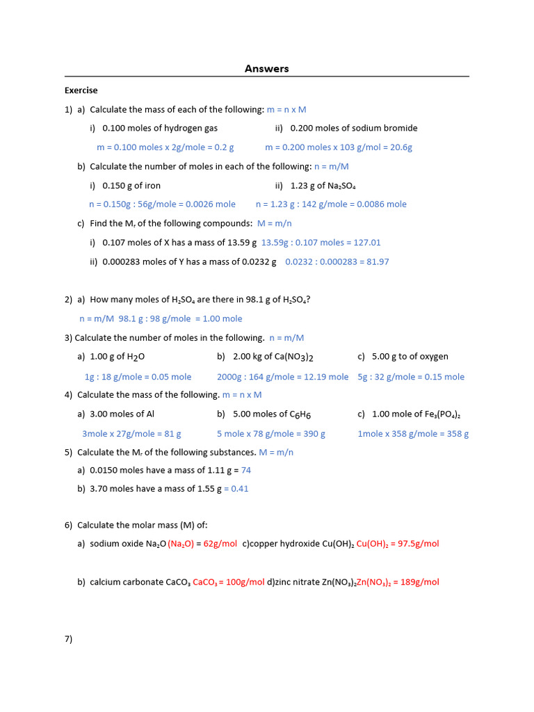 Molar Calculations and Mass Determination | PDF | Mole (Unit) | Hydroxide