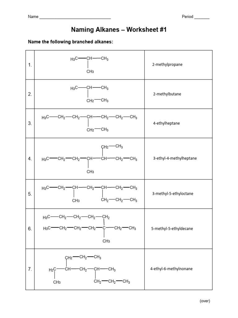 WS-2 Naming - Alkanes - Worksheet - 1 ANSWERS | PDF WS-2 Naming - Alkanes - Worksheet - 1 ANSWERS | PDF