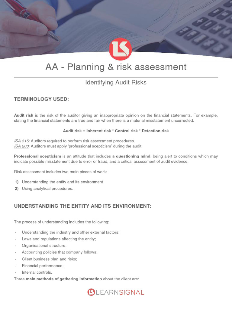 AA 10 Identifying Audit Risks Notes | PDF | Audit | Financial Audit
