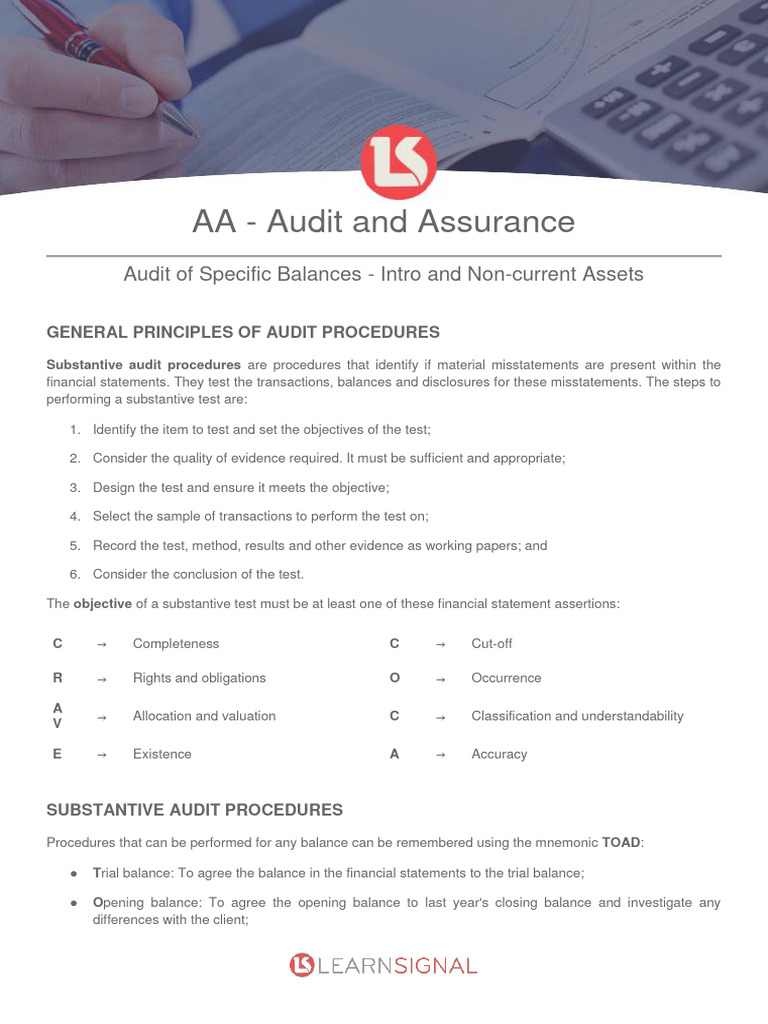 AA 25 Audit of Specific Balances Intro and Non Current Assets 1 | PDF ...