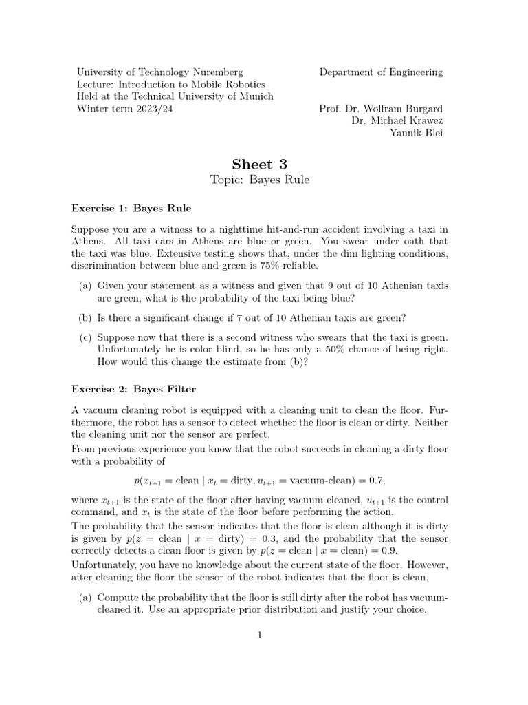 Mobile Robotics Excercise Sheet 3 | PDF