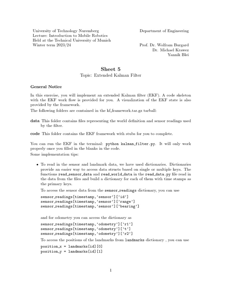 Mobile Robotics Excercise Sheet 5 | PDF