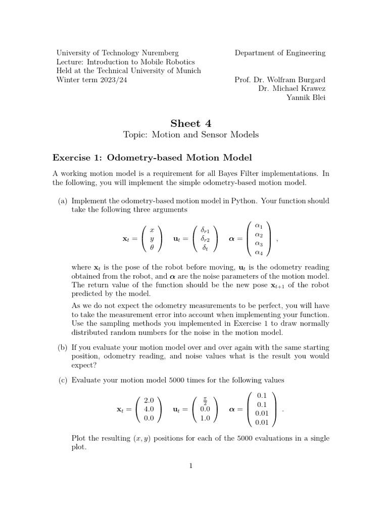 Mobile Robotics Excercise Sheet 4 | PDF | Statistics | Statistical Theory