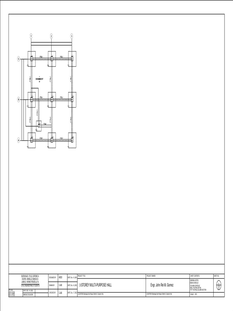 Civil Engineering Plans for Multi-Purpose Hall | PDF