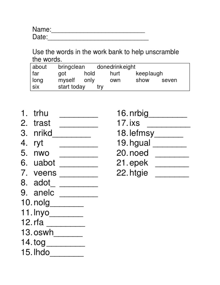 Word Unscramble Activity Worksheet | PDF
