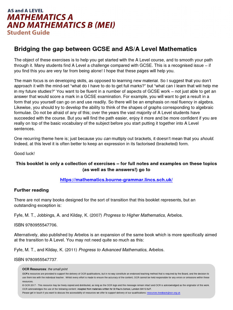 A Level Bridging Exercises | PDF