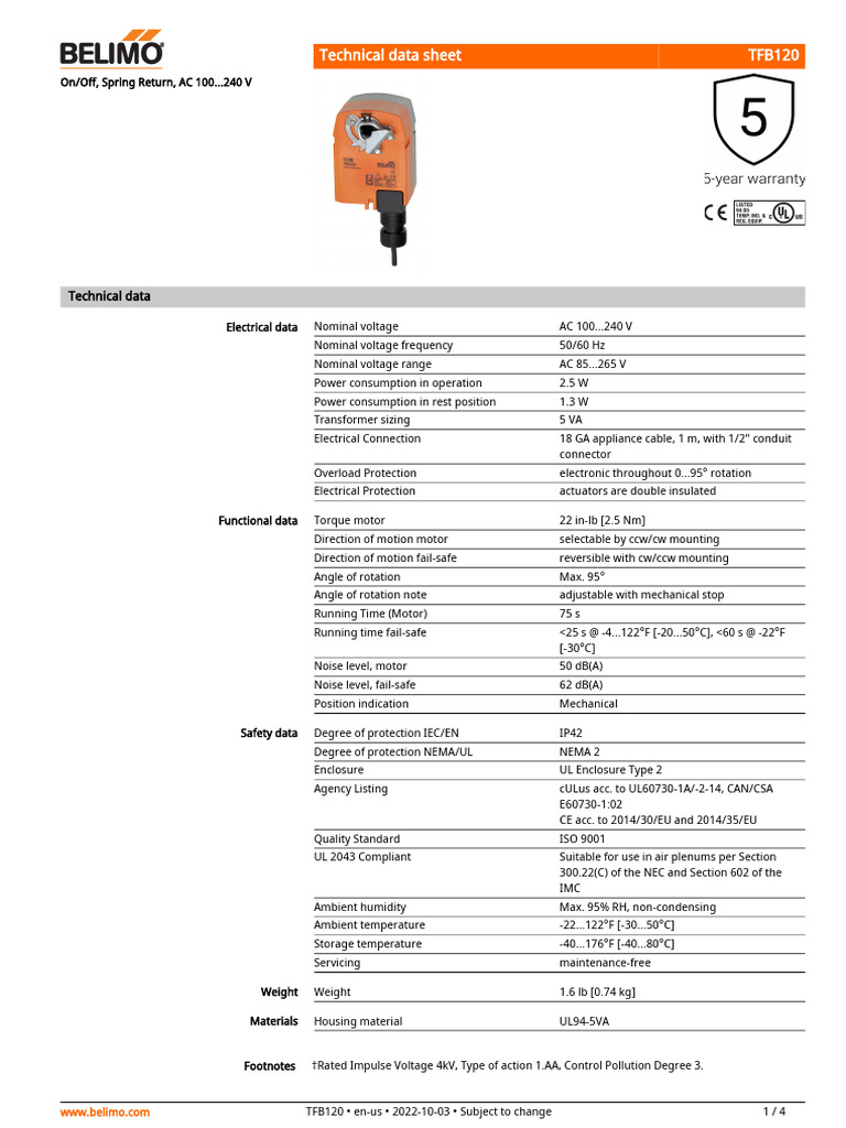 Belimo TFB120 Datasheet En-Us | PDF