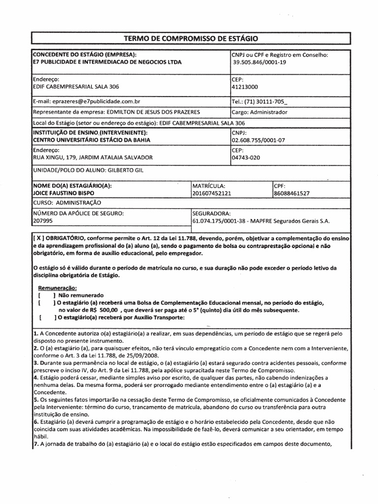 Termo de Compromisso de Estagio | PDF Termo de Compromisso de Estagio | PDF
