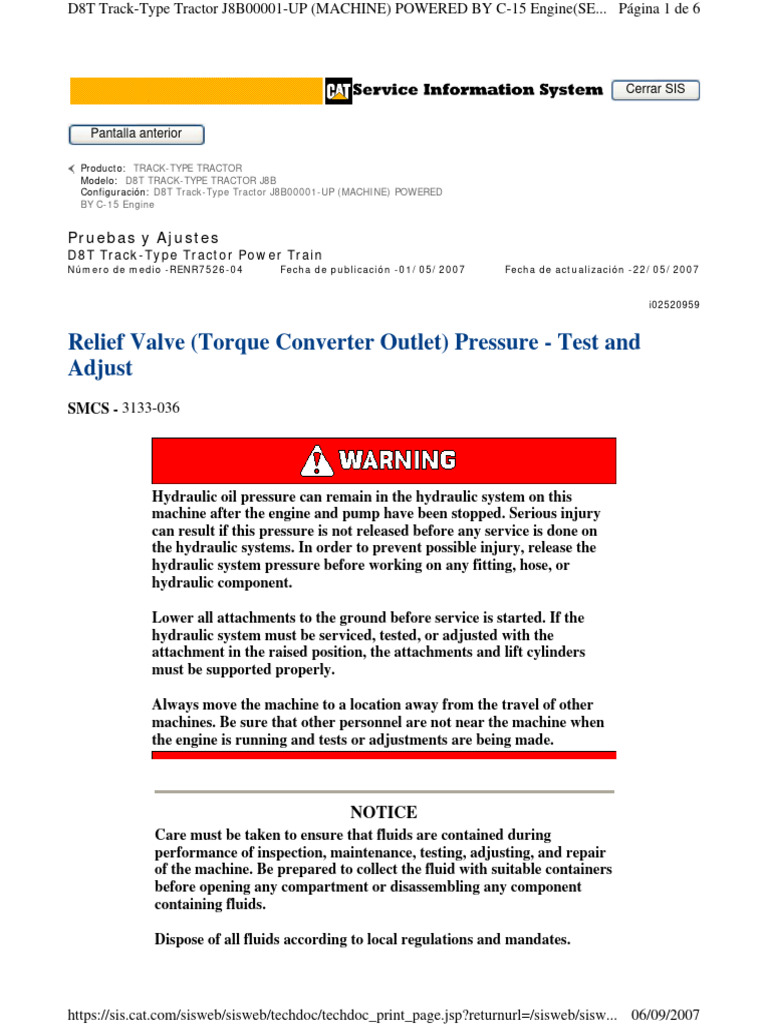 Relief Valve (Torque Converter Outlet) Pressure - Test and Adjust ...