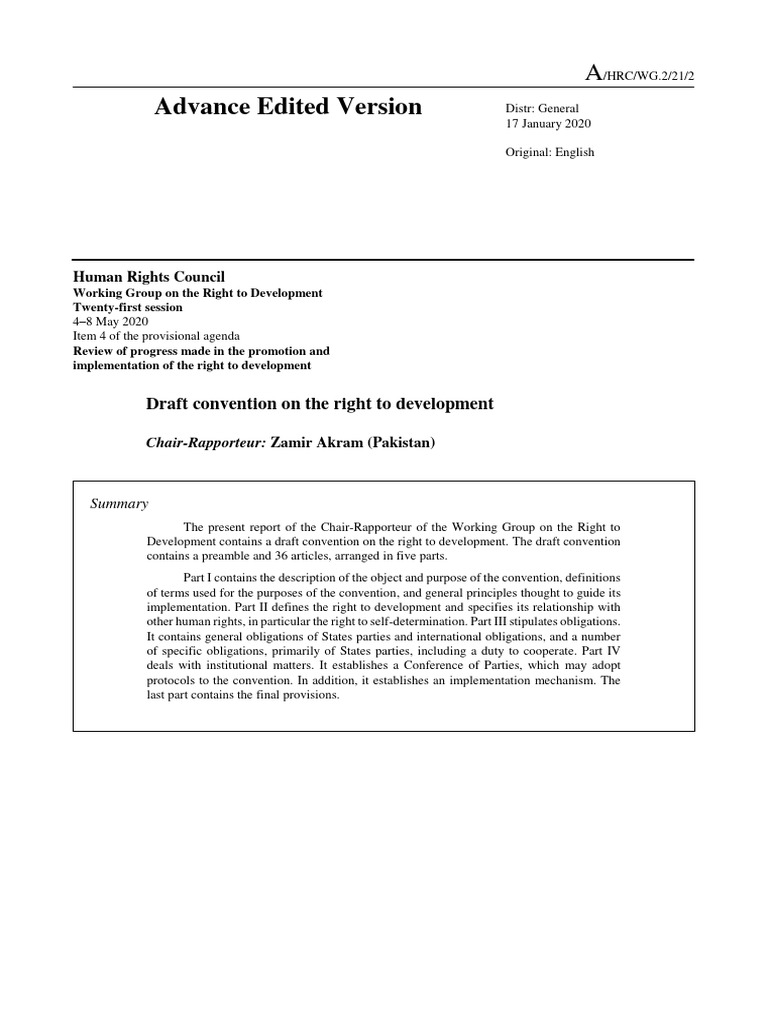 Draft Convention On The Right To Development | PDF | Human Rights ...
